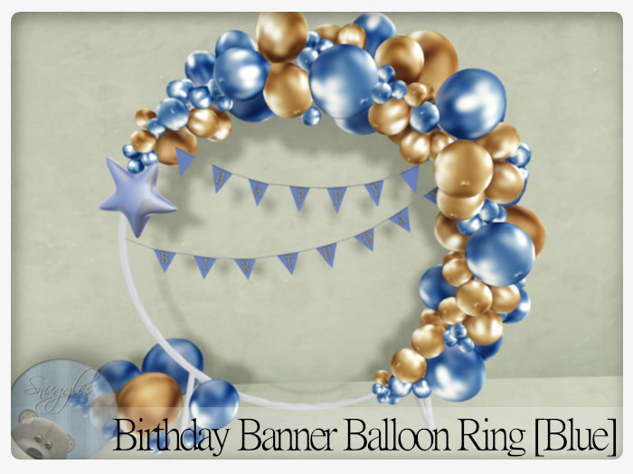 Second Life Marketplace - Birthday Banner Balloon Ring [ Blue ]